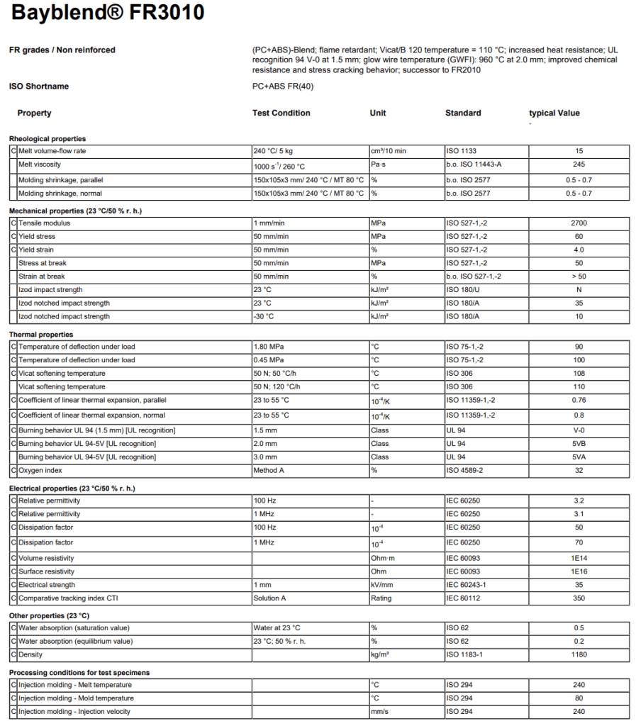 Covestro Bayblend FR3010 Abs/Pc Alloy Raw Materials UL94 V0 Injection ...